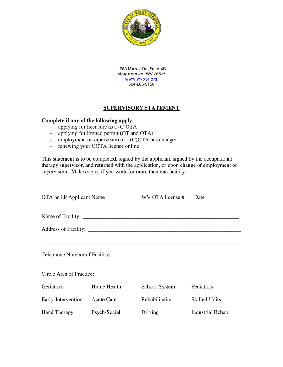 West Virginia Supervisory Statement - Fill Out, Sign Online and ...