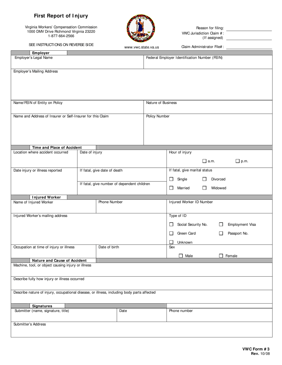 VWC Form 3 - Fill Out, Sign Online and Download Fillable PDF, Virginia ...