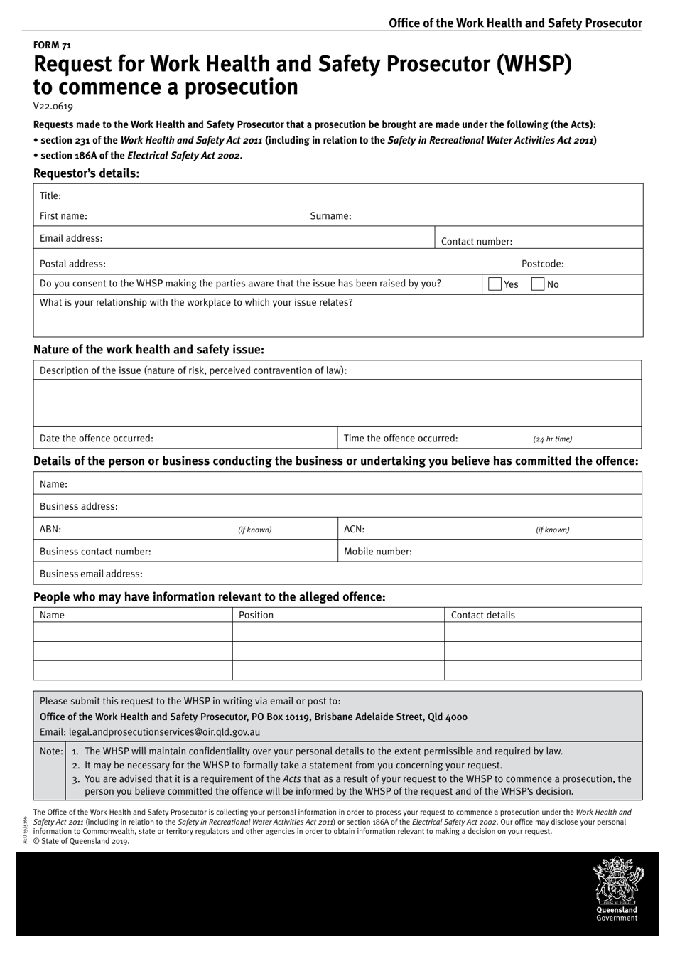 Form 71 - Fill Out, Sign Online and Download Fillable PDF, Queensland ...