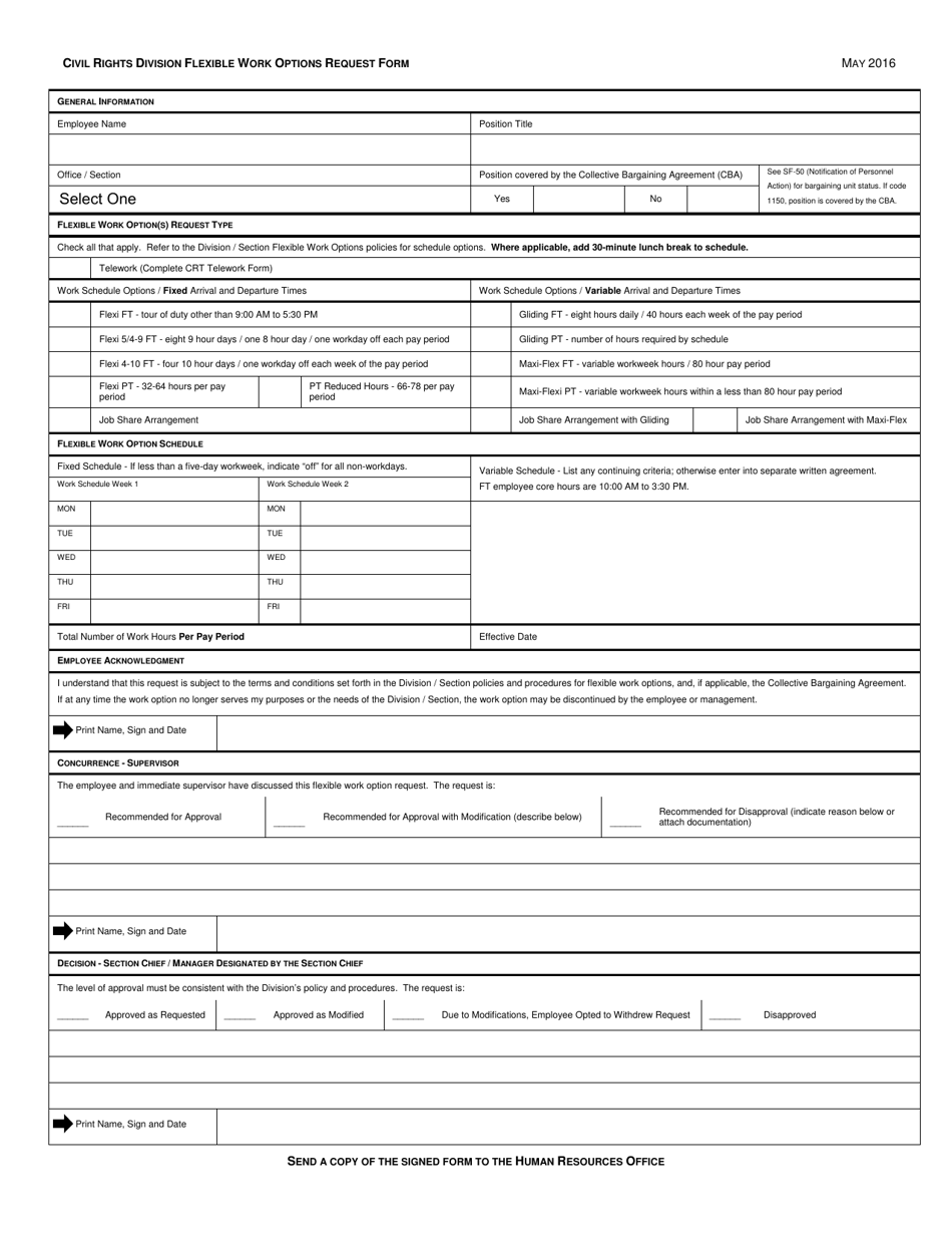 Flexible Work Options Request Form - Fill Out, Sign Online and Download ...