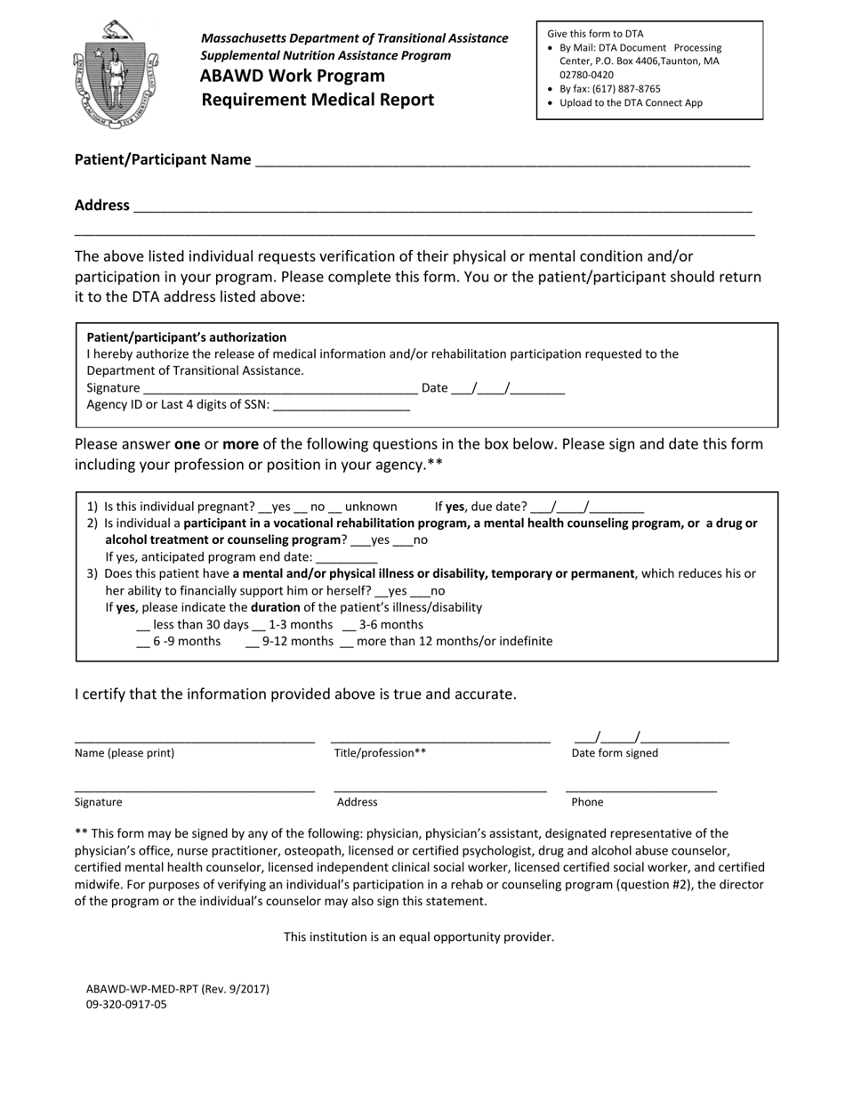 Massachusetts Abawd Work Program Requirement Medical Report - Fill Out ...