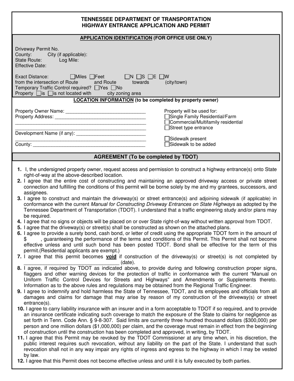 Tennessee Highway Entrance Application and Permit - Fill Out, Sign ...