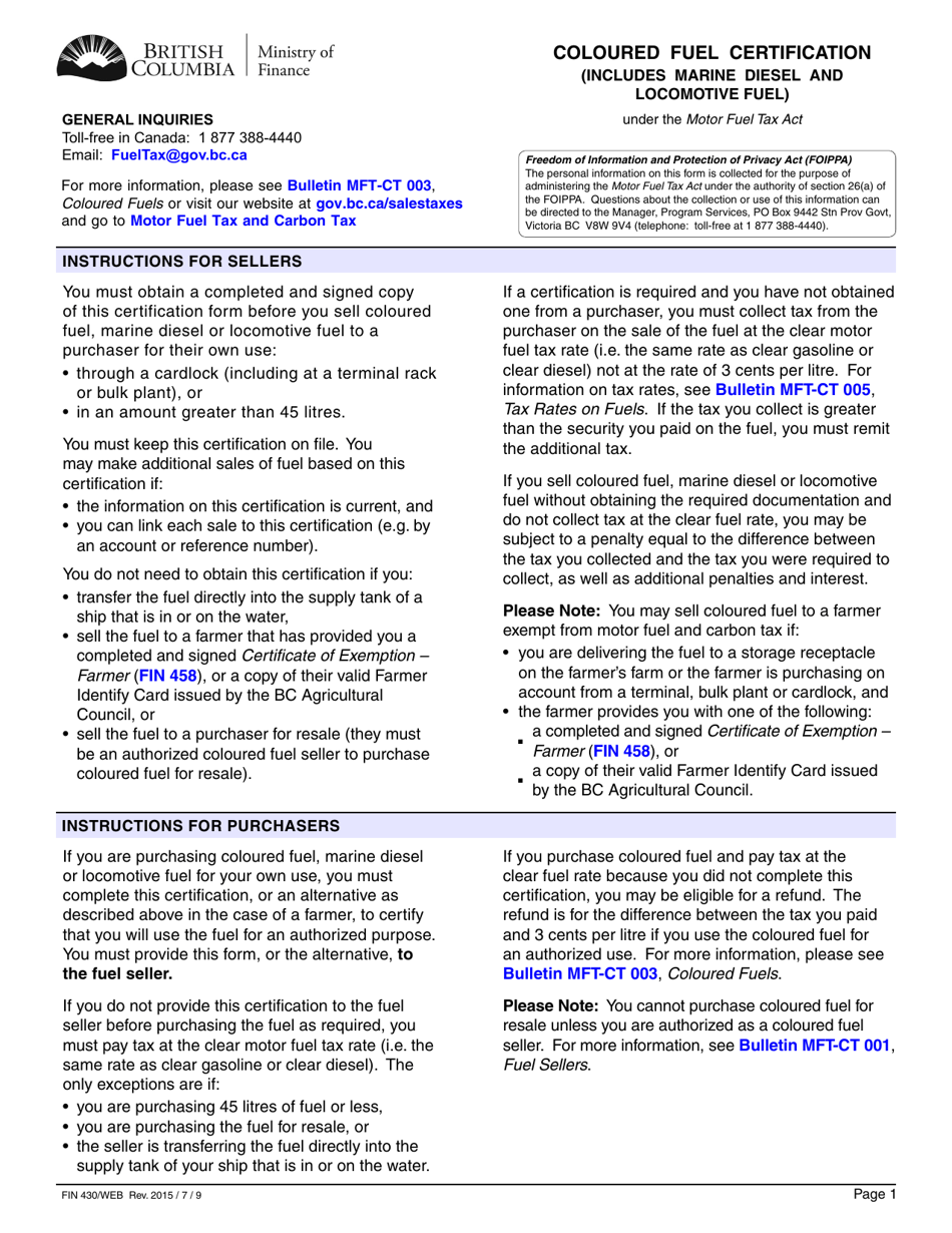 Form FIN430 - Fill Out, Sign Online and Download Fillable PDF, British ...