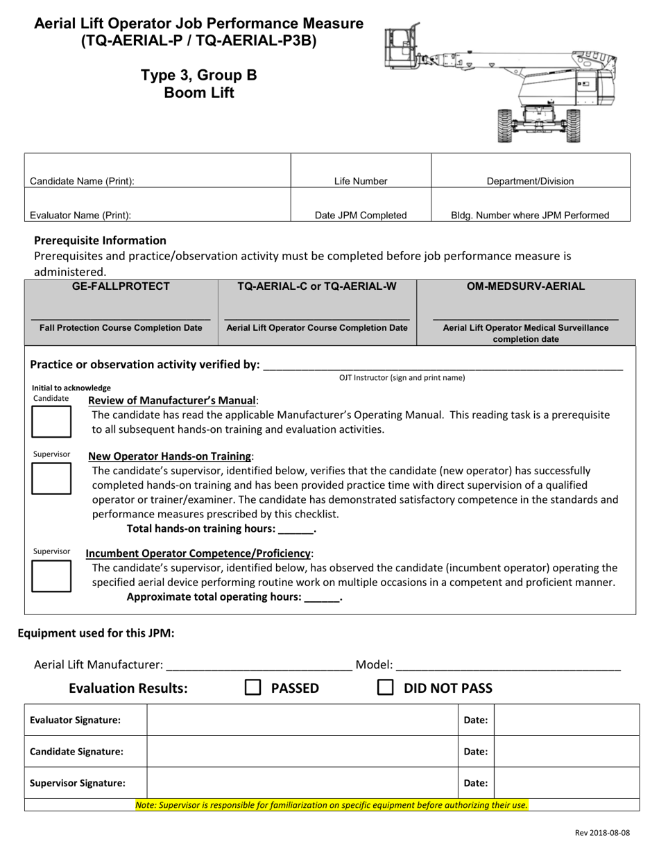 Aerial Lift Operator Job Performance Measure (Tq-Aerial-P / Tq-Aerial ...