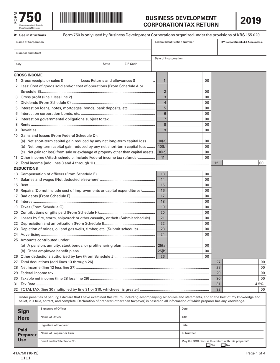 Form 750 (41A750) - 2019 - Fill Out, Sign Online and Download Fillable ...