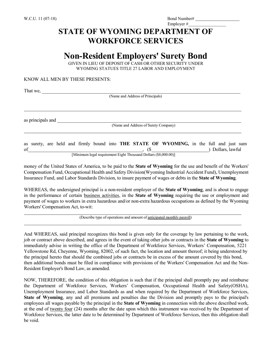 Wyoming Non-resident Employers' Surety Bond - Fill Out, Sign Online and ...
