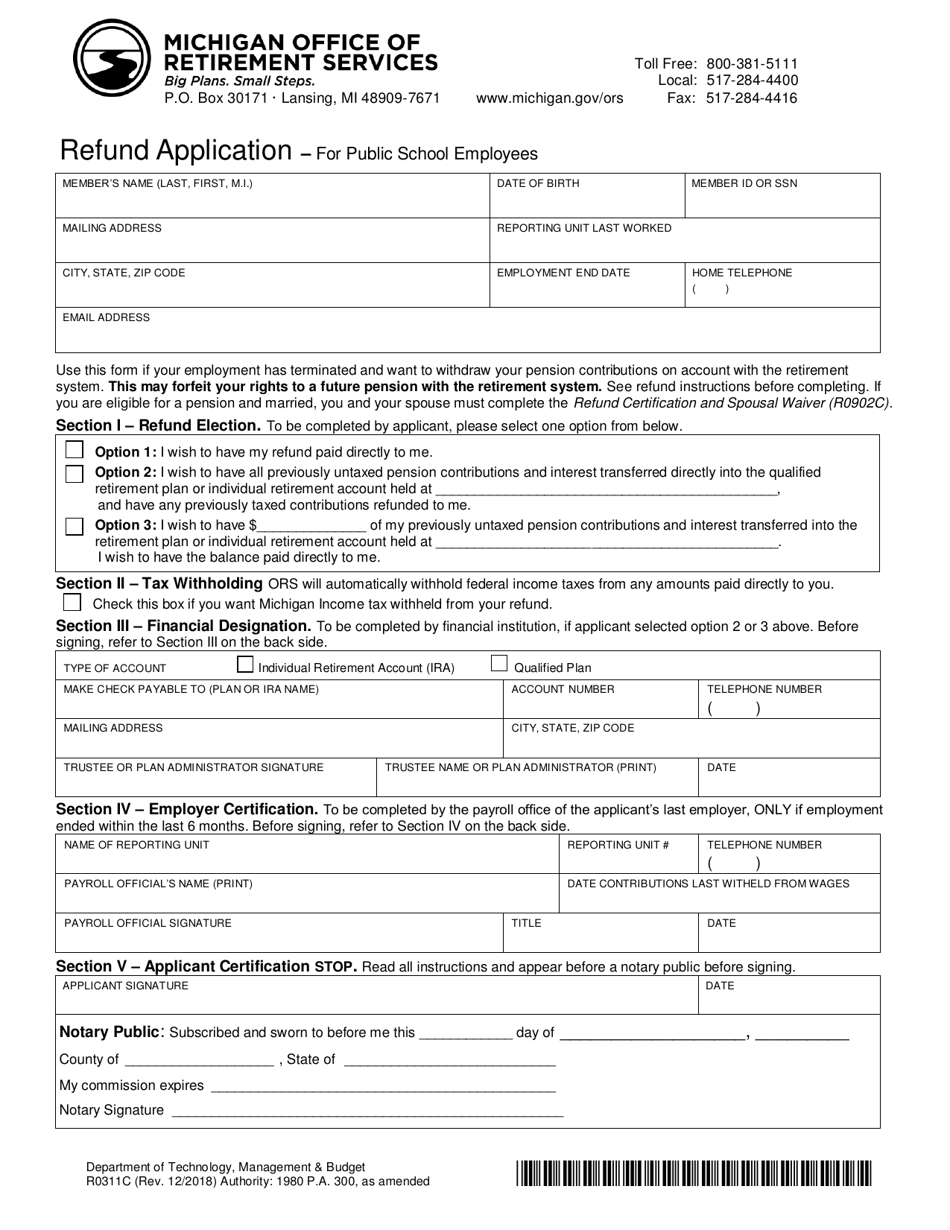 Form R0311C - Fill Out, Sign Online and Download Printable PDF, Michigan | Templateroller