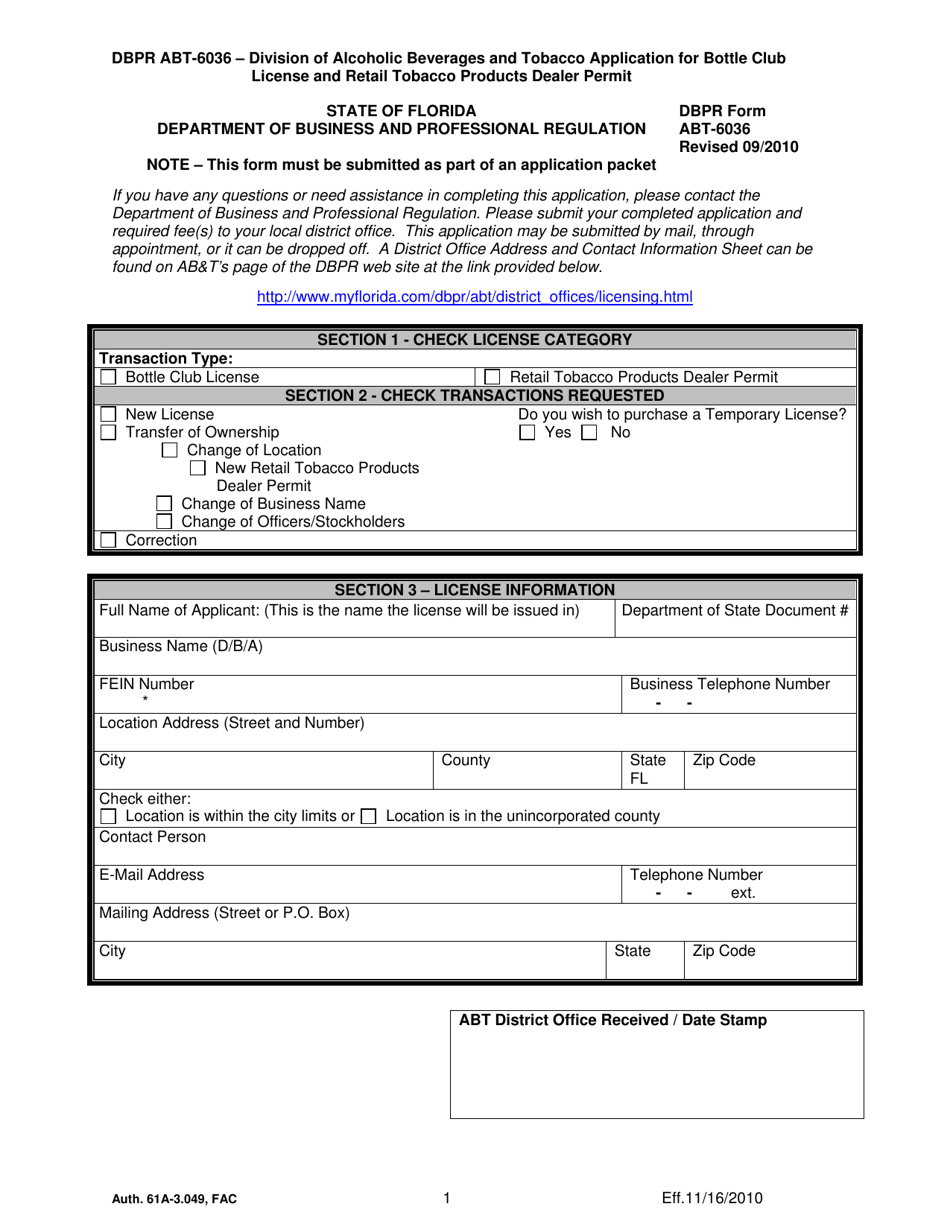DBPR Form ABT-6036 - Fill Out, Sign Online and Download Fillable PDF ...