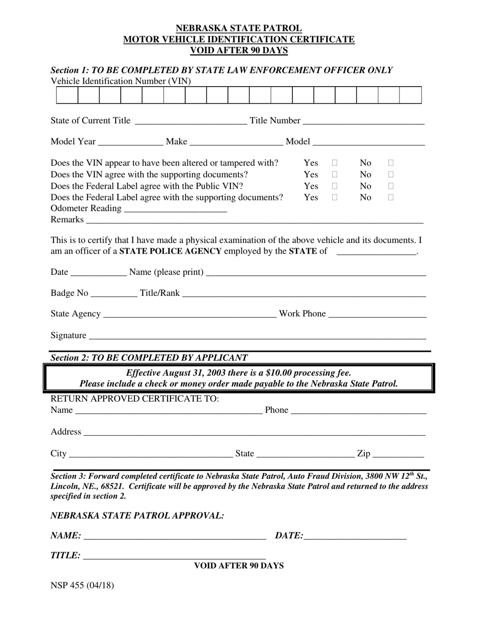 Form NSP455 - Fill Out, Sign Online and Download Printable PDF ...