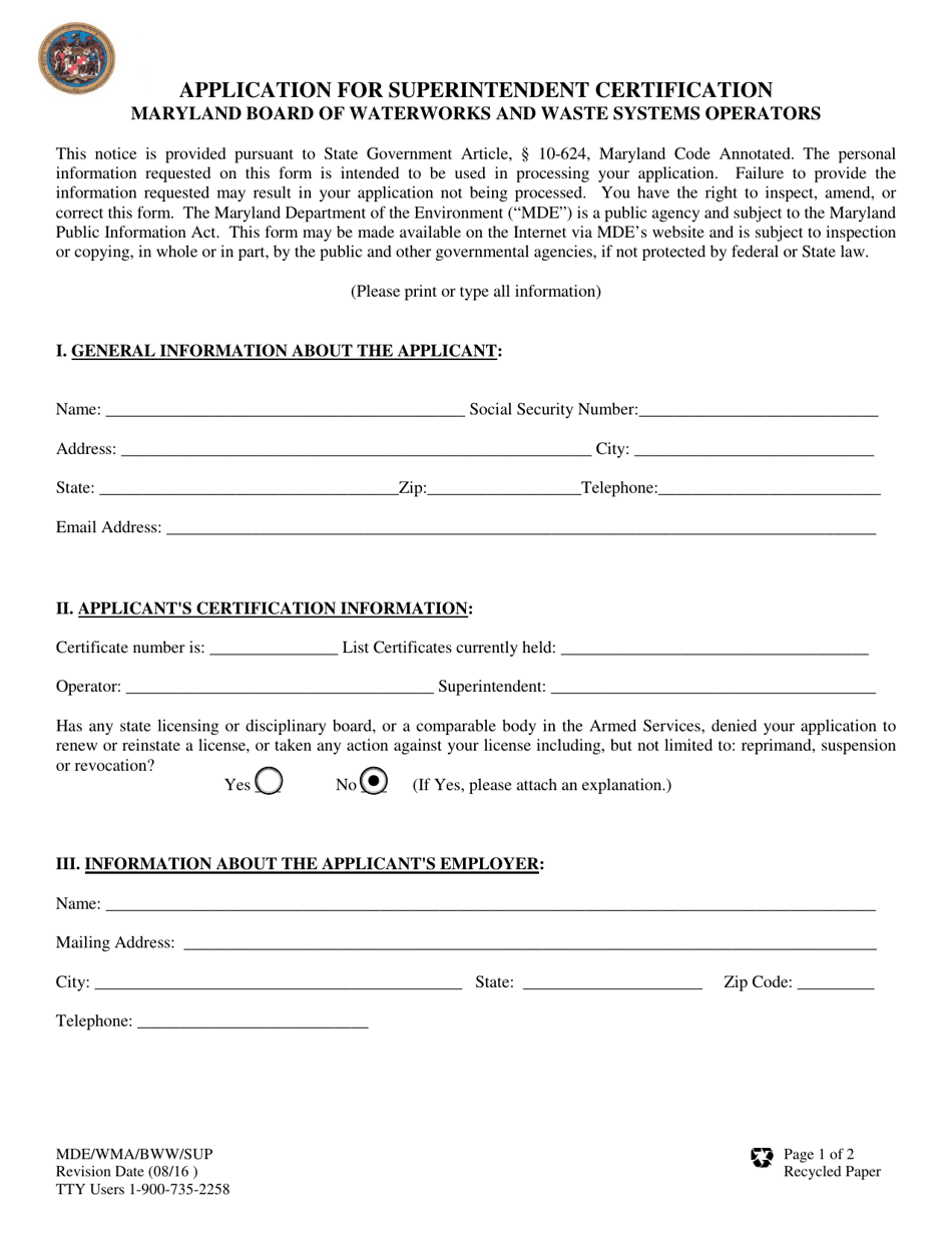 Form MDE/WMA/BWW/SUP - Fill Out, Sign Online and Download Fillable PDF ...