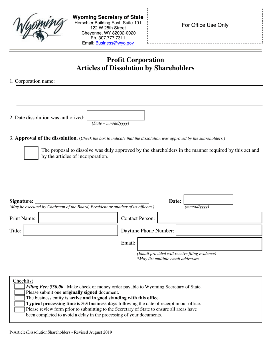 Wyoming Profit Corporation Articles of Dissolution by Shareholders ...