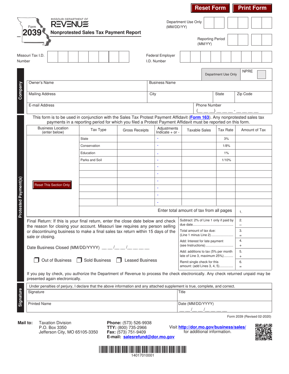 Form 2039 - Fill Out, Sign Online and Download Fillable PDF, Missouri | Templateroller