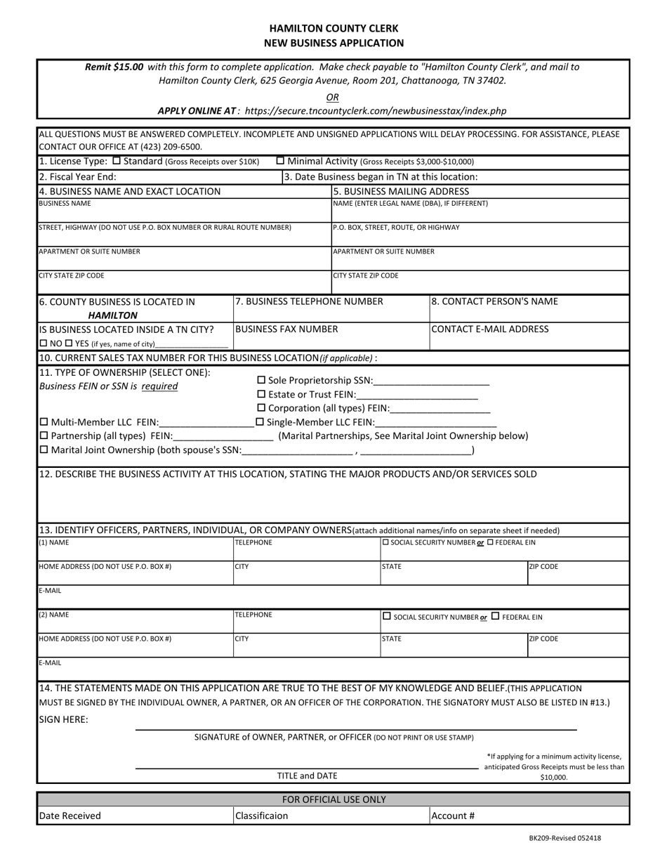 Form BK209 - Fill Out, Sign Online and Download Printable PDF, Hamilton ...
