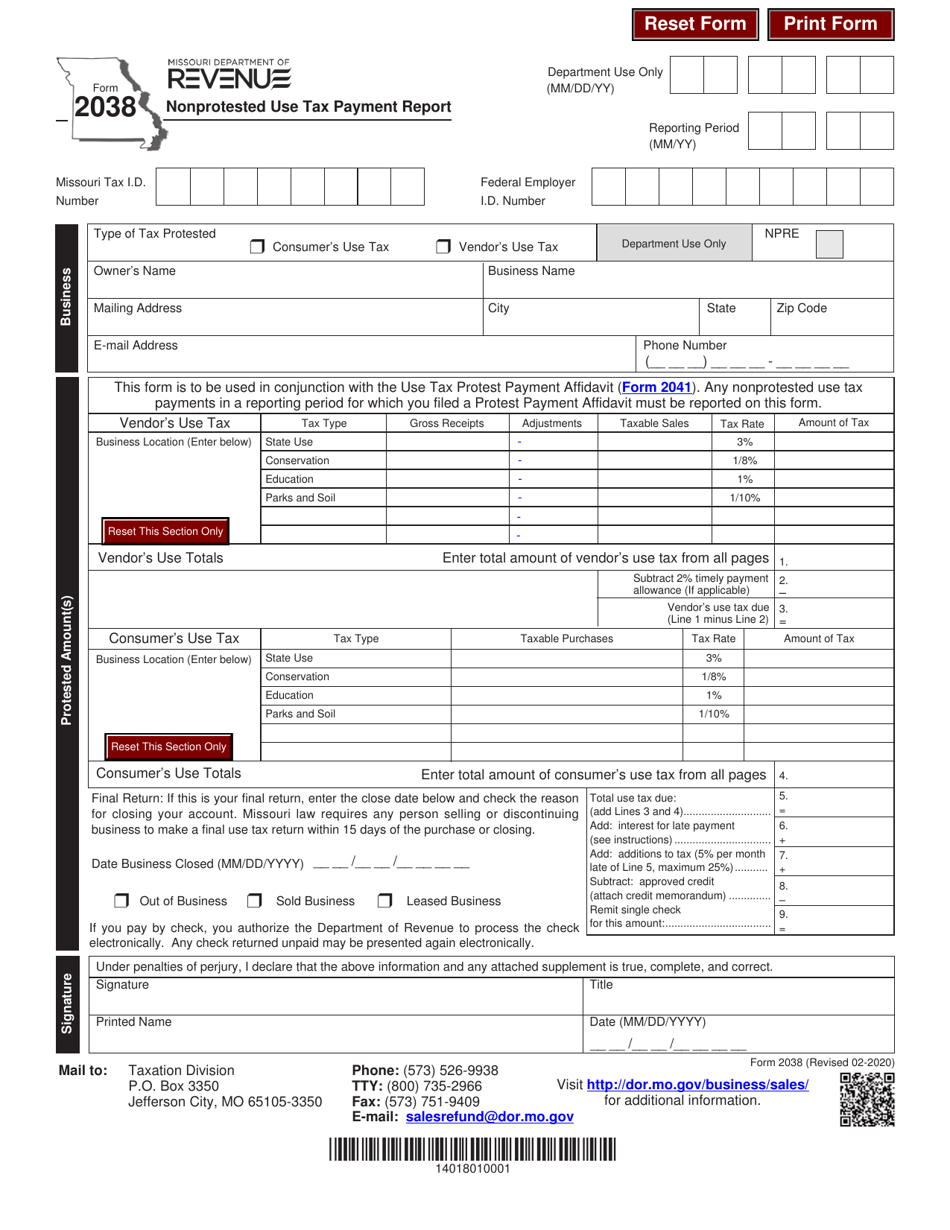 Form 2038 - Fill Out, Sign Online and Download Fillable PDF, Missouri ...