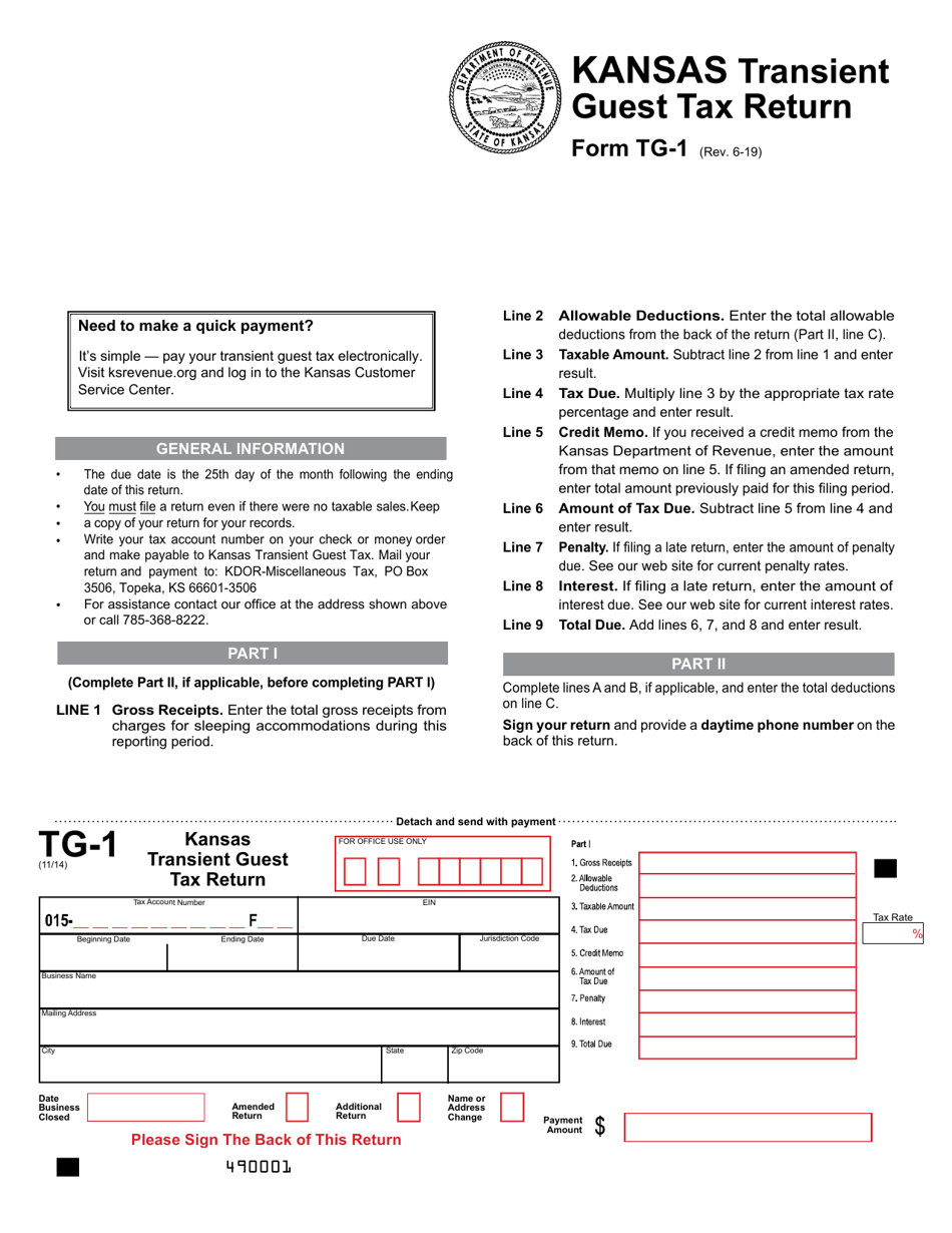 Form TG-1 Download Fillable PDF or Fill Online Kansas Transient Guest ...