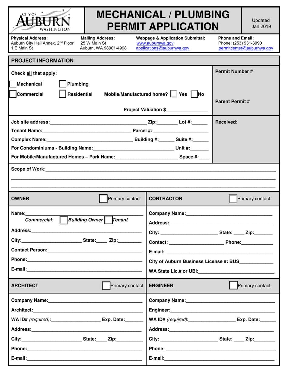 City of Auburn, Washington Mechanical / Plumbing Permit Application ...