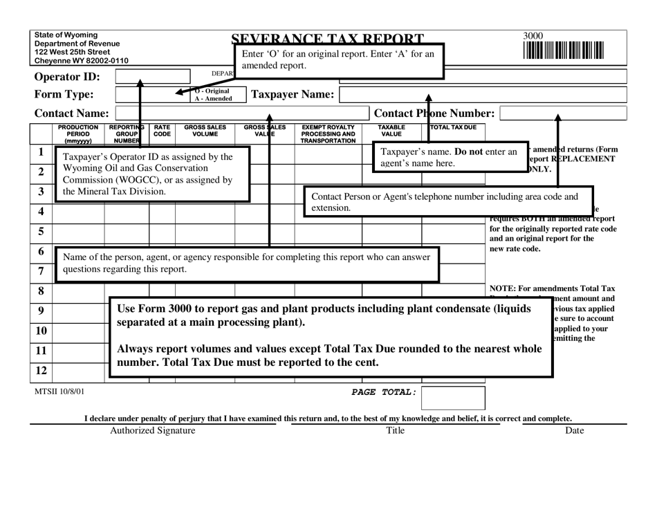 Form 3000 - Fill Out, Sign Online and Download Printable PDF, Wyoming ...