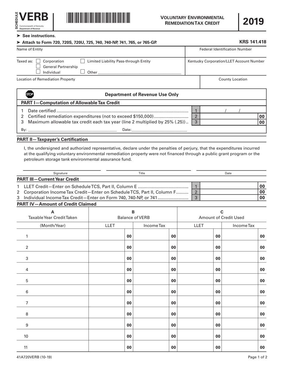 Form 41A720VERB Schedule VERB Download Fillable PDF Or Fill Online Form 41A720VERB Schedule VERB Download Fillable PDF Or Fill Online