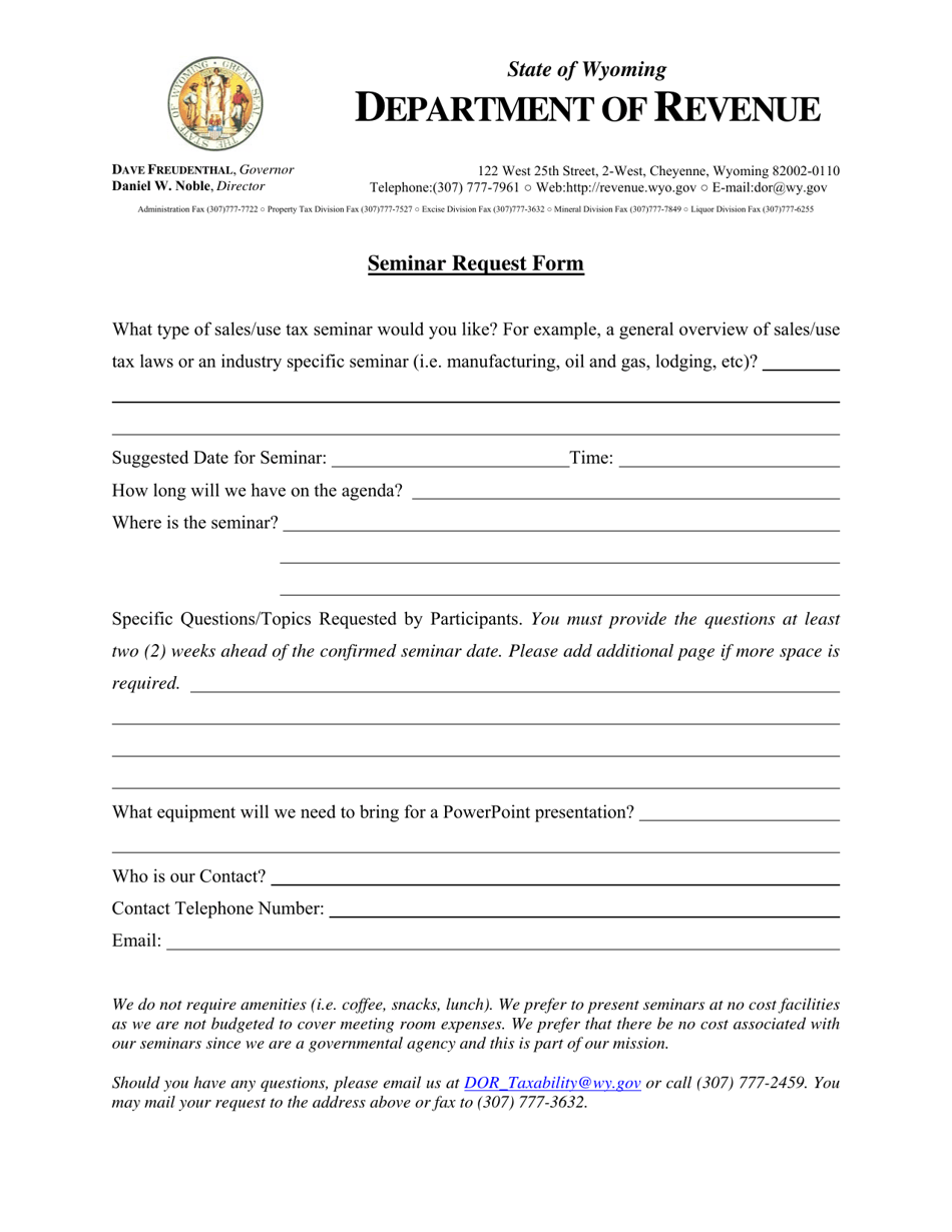 Wyoming Seminar Request Form - Fill Out, Sign Online and Download PDF ...
