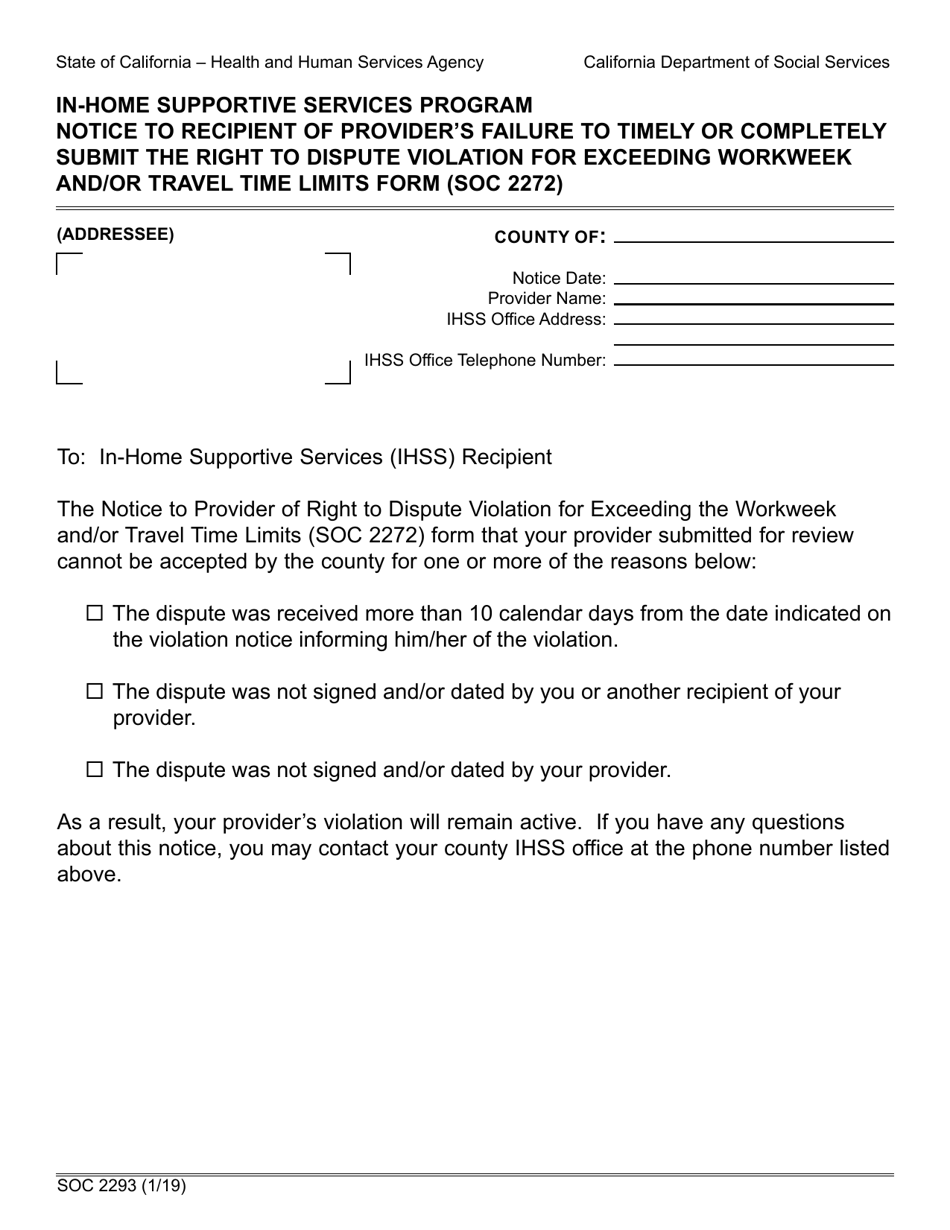 Form SOC2293 - Fill Out, Sign Online and Download Fillable PDF ...