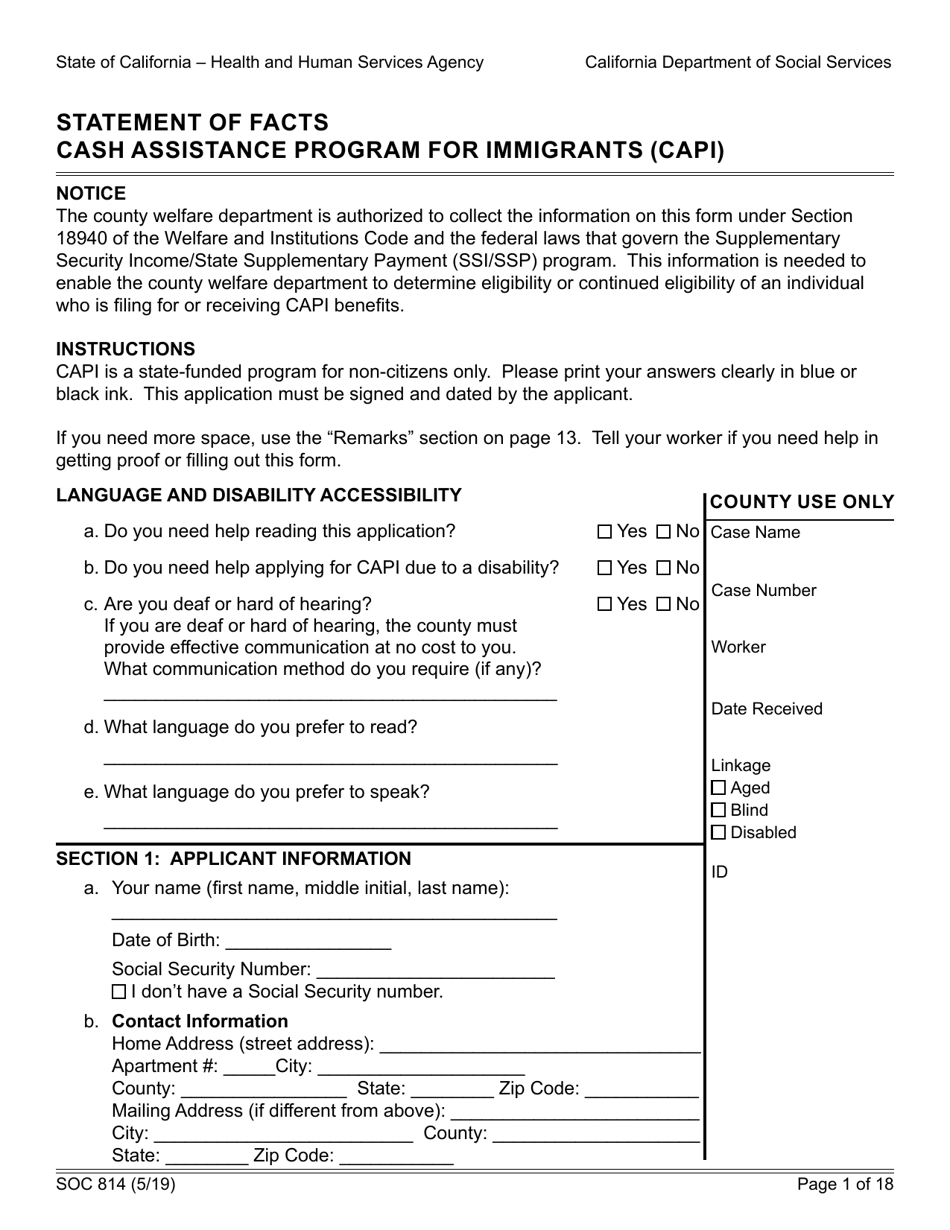 Form SOC814 - Fill Out, Sign Online and Download Fillable PDF, California | Templateroller