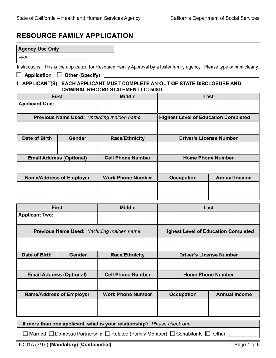 Form LIC01A - Fill Out, Sign Online and Download Fillable PDF ...