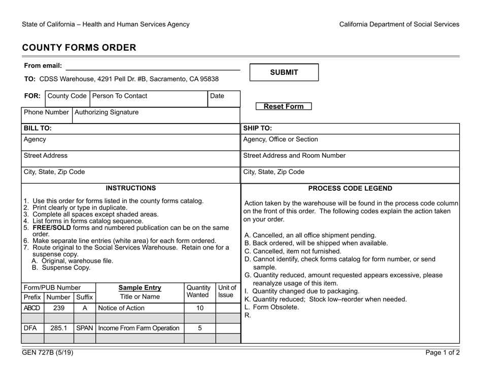 Form GEN727B - Fill Out, Sign Online and Download Fillable PDF ...