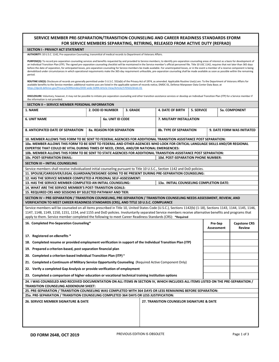 DD Form 2648 Download Printable PDF Or Fill Online Service Member Pre DD Form 2648 Download Printable PDF Or Fill Online Service Member Pre