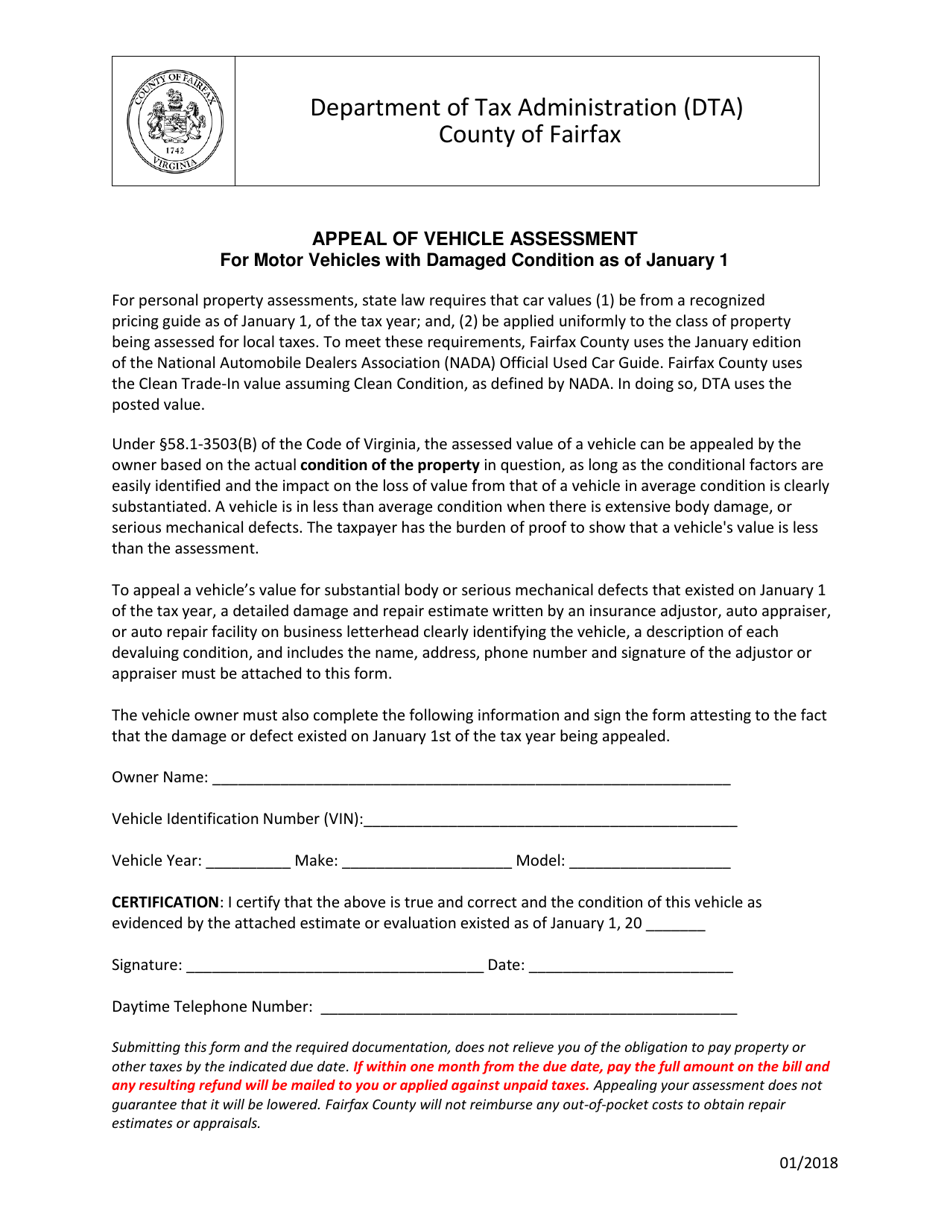 Fairfax County, Virginia Appeal of Vehicle Assessment for Motor ...