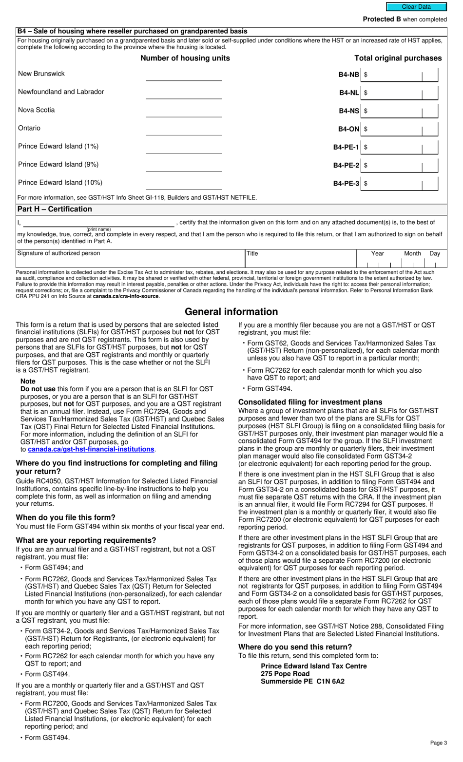 Form GST494 - Fill Out, Sign Online and Download Fillable PDF, Canada ...