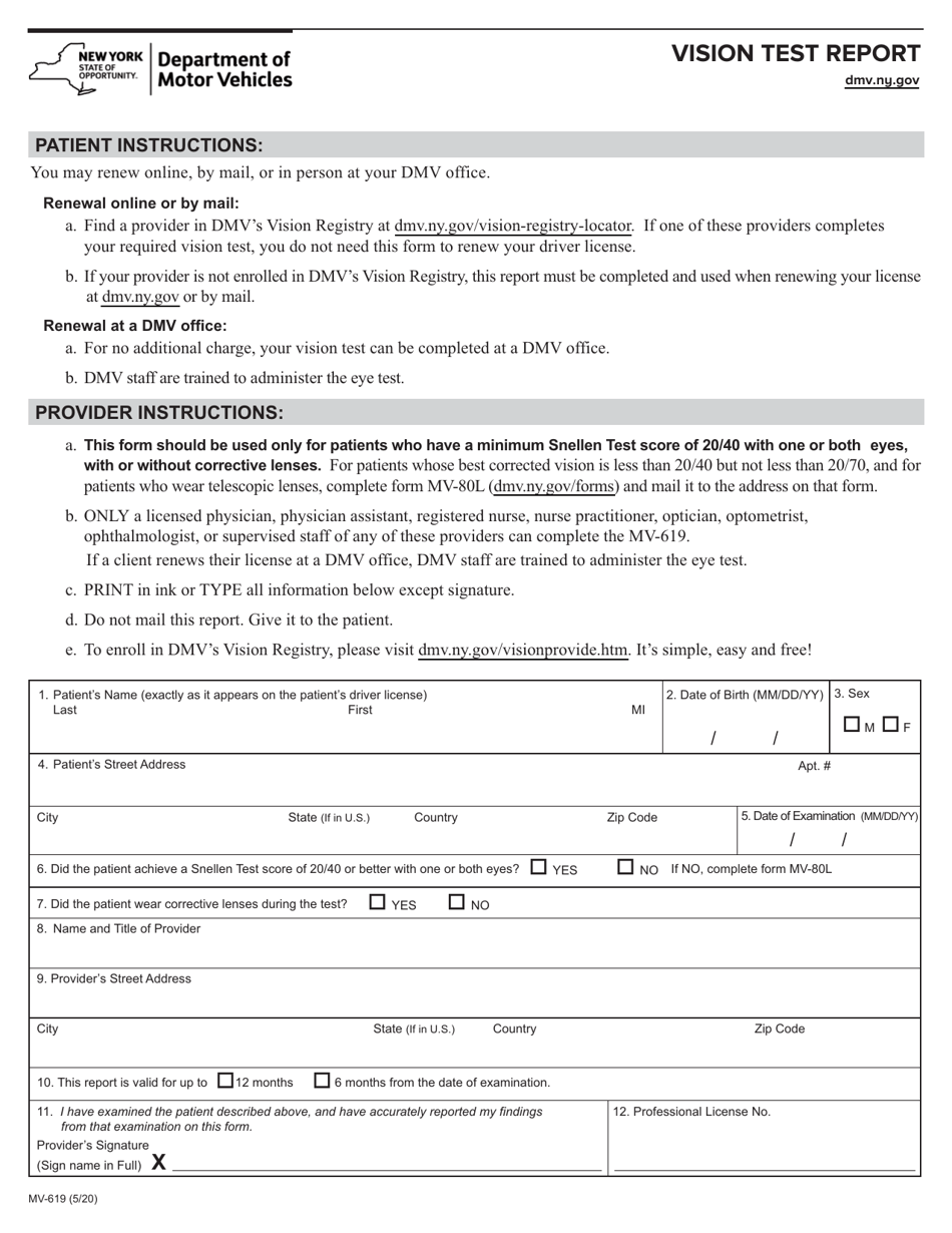 Form MV 619 Download Fillable PDF Or Fill Online Vision Test Report New