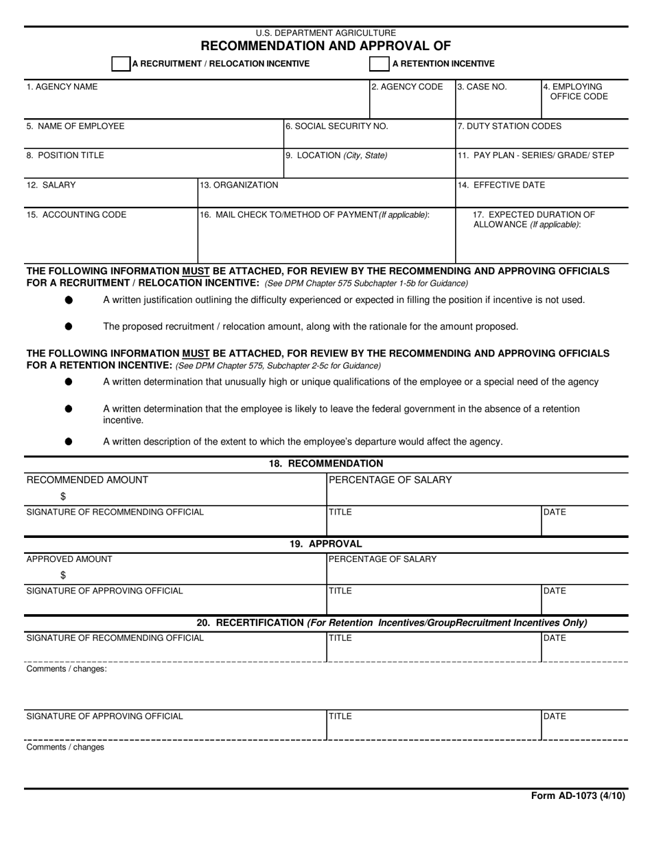 Form AD-1073 - Fill Out, Sign Online and Download Printable PDF ...