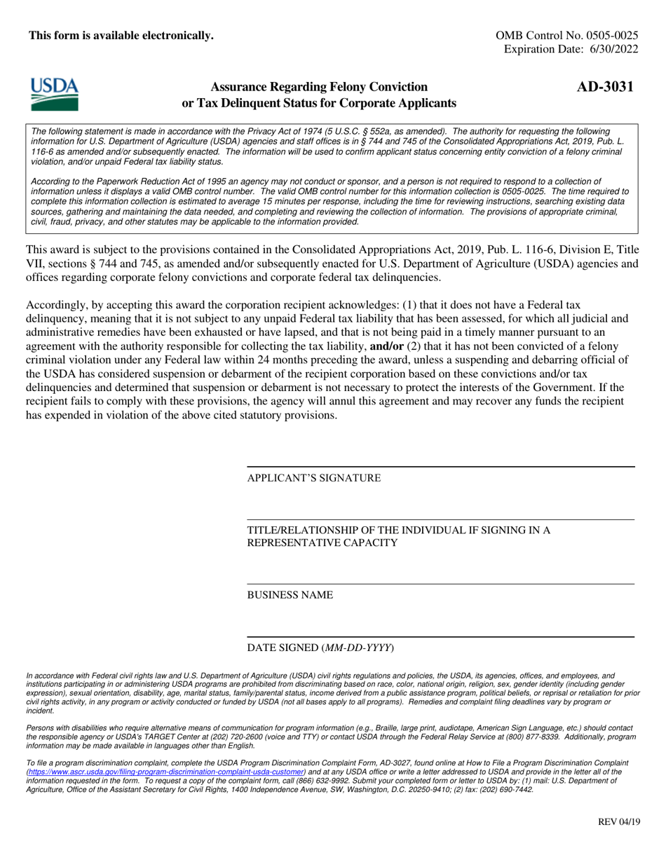 Form AD-3031 - Fill Out, Sign Online and Download Fillable PDF ...