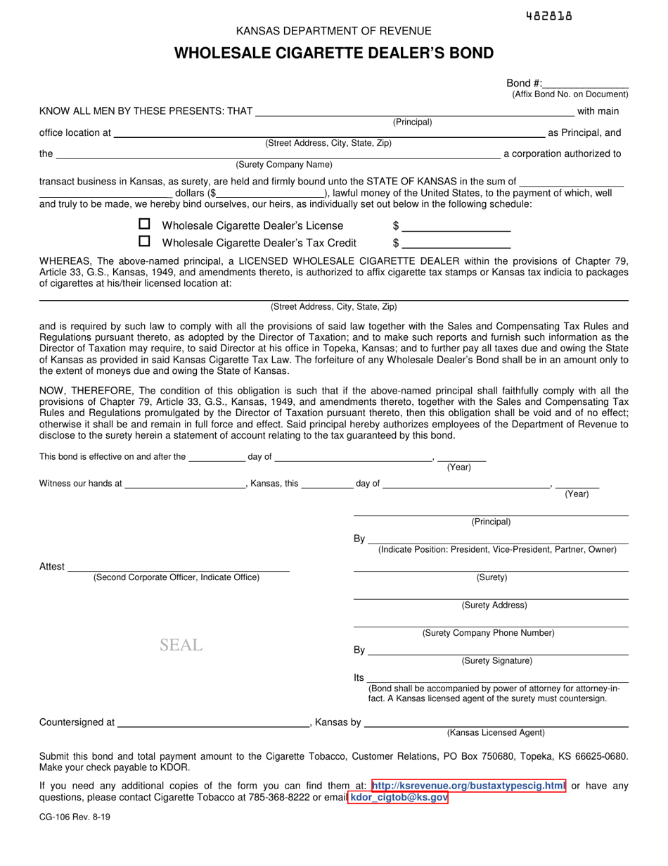 Form CG-106 - Fill Out, Sign Online and Download Fillable PDF, Kansas ...