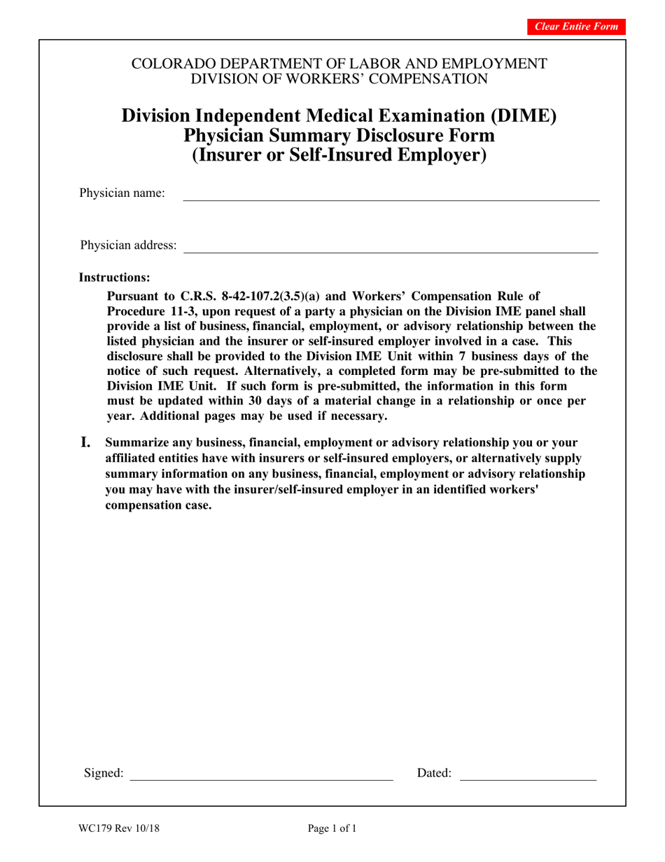 Form WC179 - Fill Out, Sign Online and Download Fillable PDF, Colorado ...