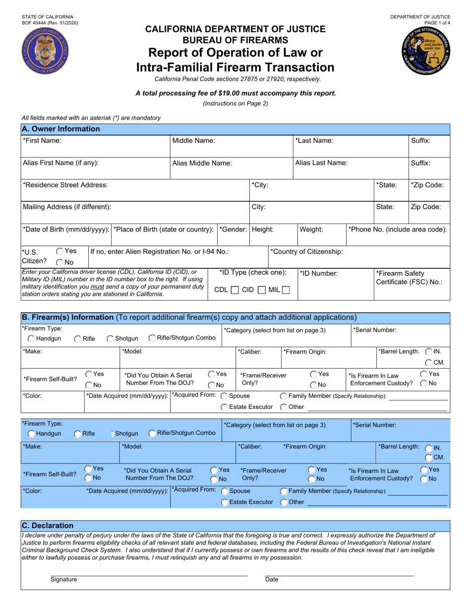 Form BOF4544A Download Fillable PDF or Fill Online Report of Operation ...