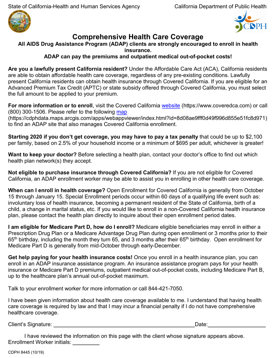 Form CDPH8445 - Fill Out, Sign Online and Download Fillable PDF ...