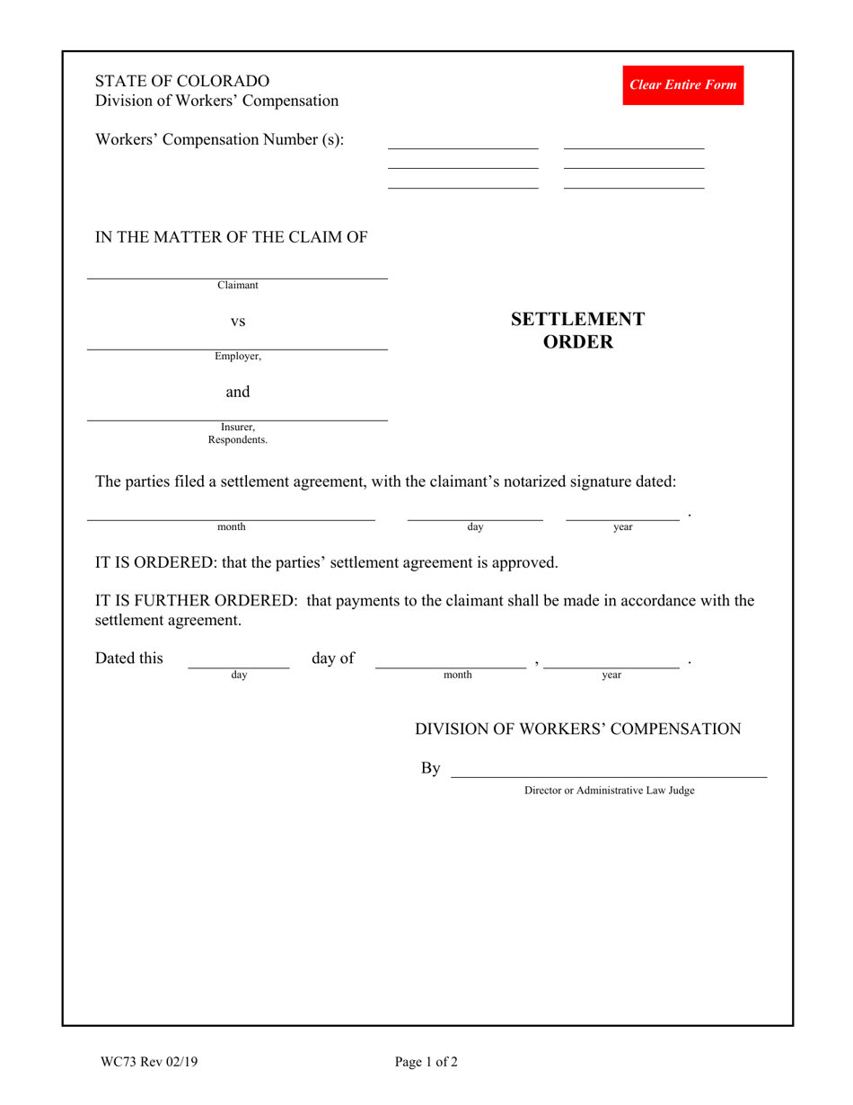 Form WC73 - Fill Out, Sign Online and Download Fillable PDF, Colorado | Templateroller