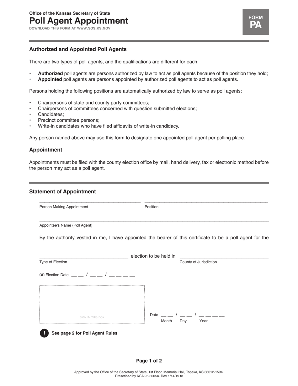 Form PA - Fill Out, Sign Online and Download Printable PDF, Kansas ...