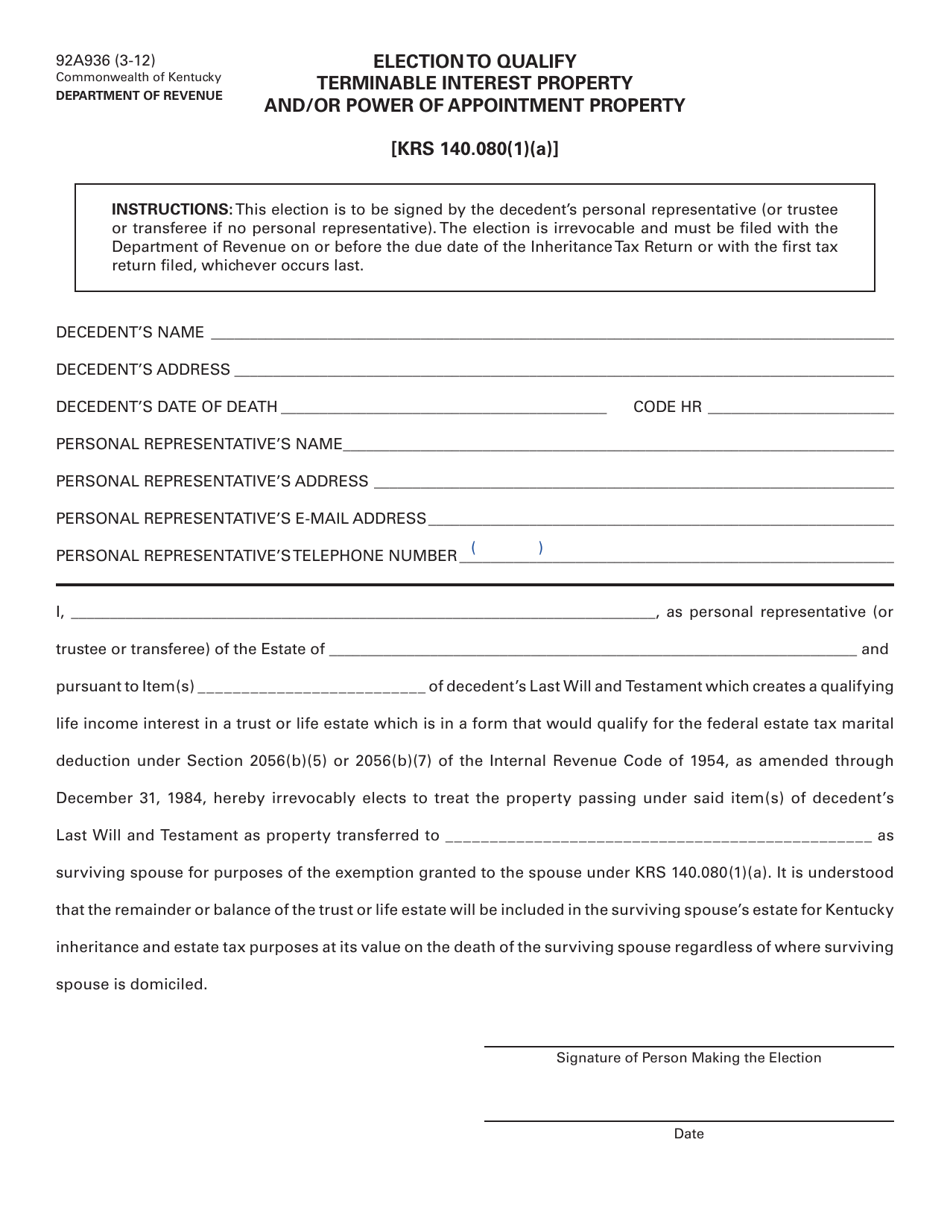 Form 92A936 - Fill Out, Sign Online and Download Printable PDF ...