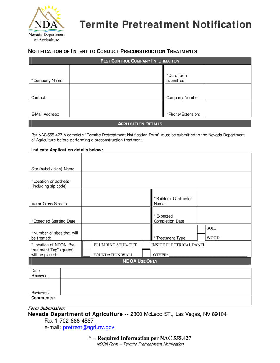 Nevada Termite Pretreatment Notification - Fill Out, Sign Online and ...