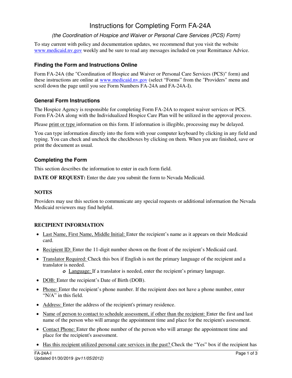 Download Instructions for Form FA-24A Coordination of Hospice and ...