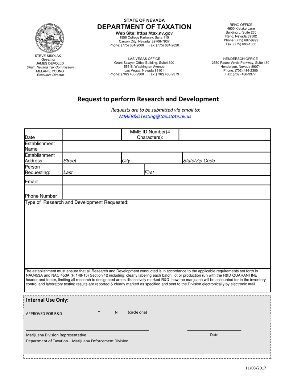 Nevada Request to Perform Research and Development - Fill Out, Sign ...