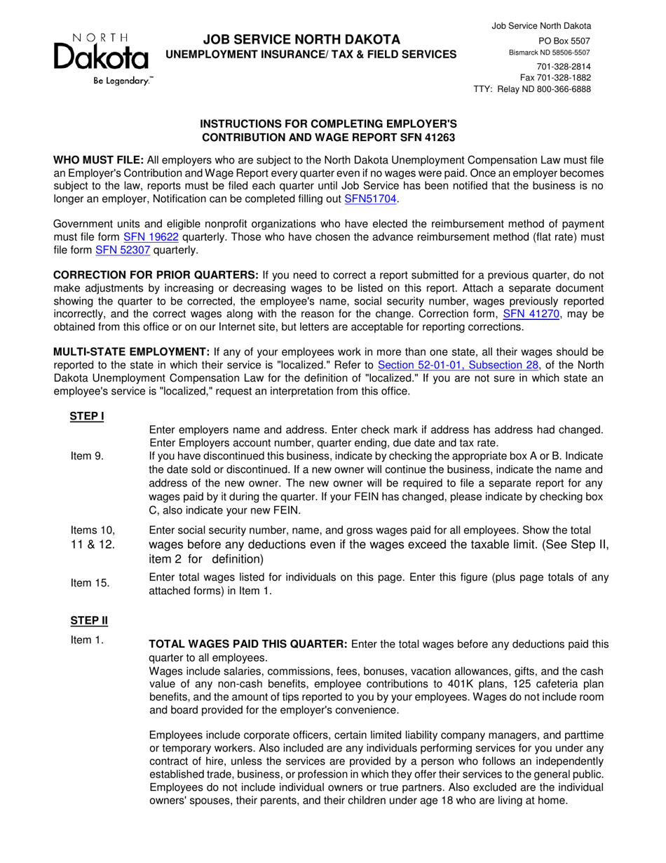 Download Instructions for Form SFN41263 Employer's Contribution and ...