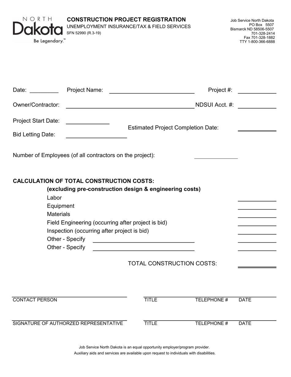 Form SFN52990 - Fill Out, Sign Online and Download Fillable PDF, North ...