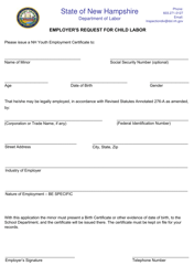 New Hampshire Employer's Request for Child Labor Download Fillable PDF ...