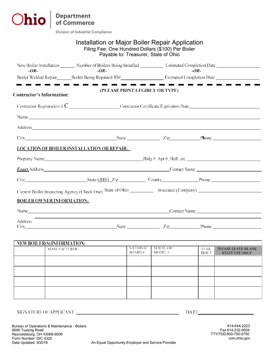 Form DIC4320 - Fill Out, Sign Online and Download Printable PDF, Ohio ...