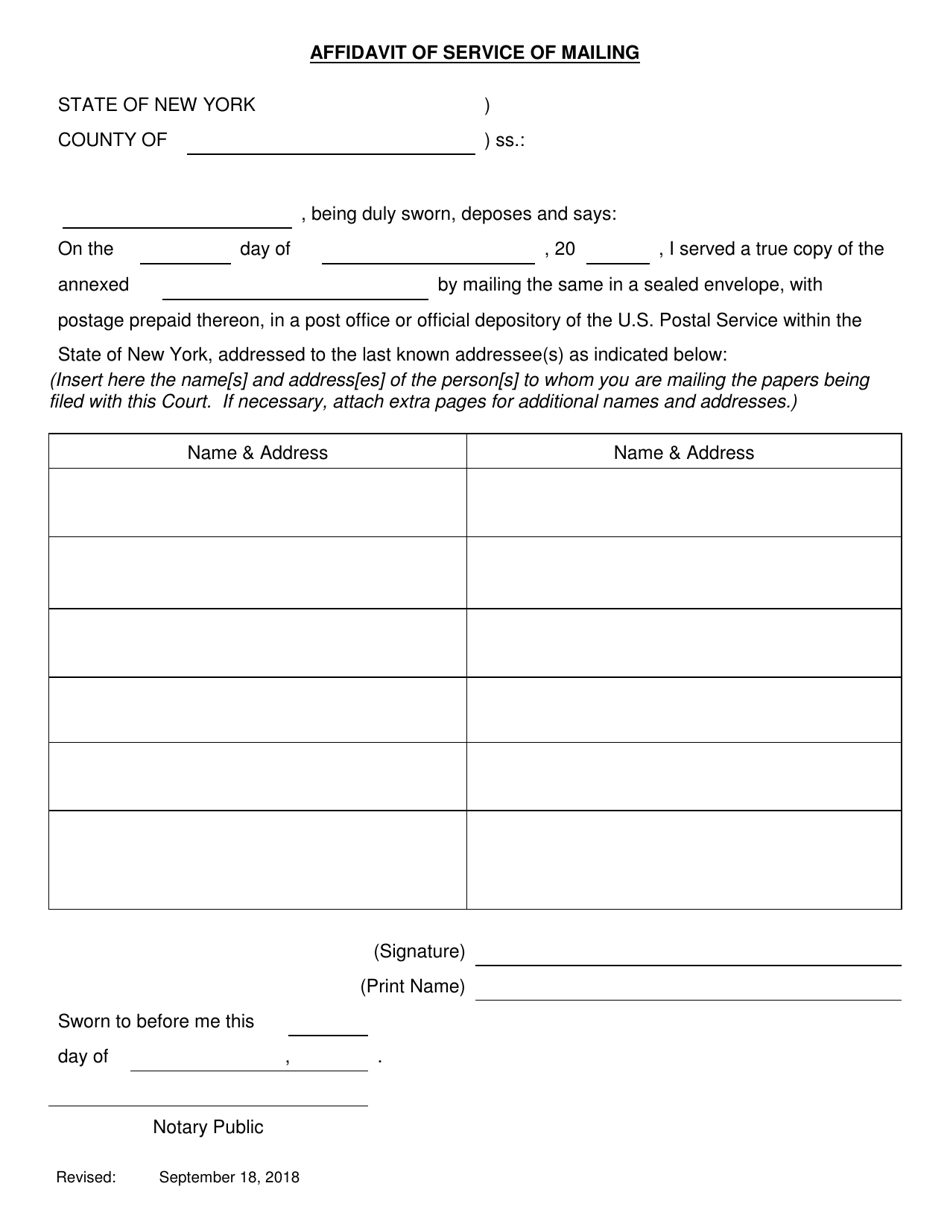 New York Affidavit of Service of Mailing - Fill Out, Sign Online and ...