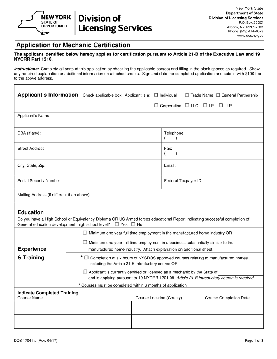 Form DOS-1704-F-A - Fill Out, Sign Online and Download Fillable PDF ...