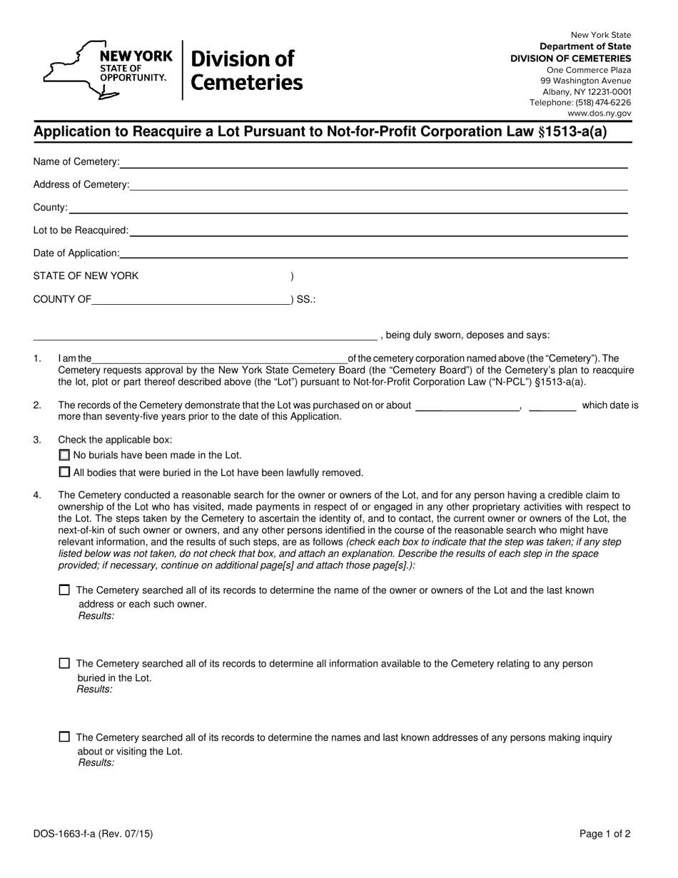 Form DOS-1663-F-A - Fill Out, Sign Online and Download Fillable PDF ...